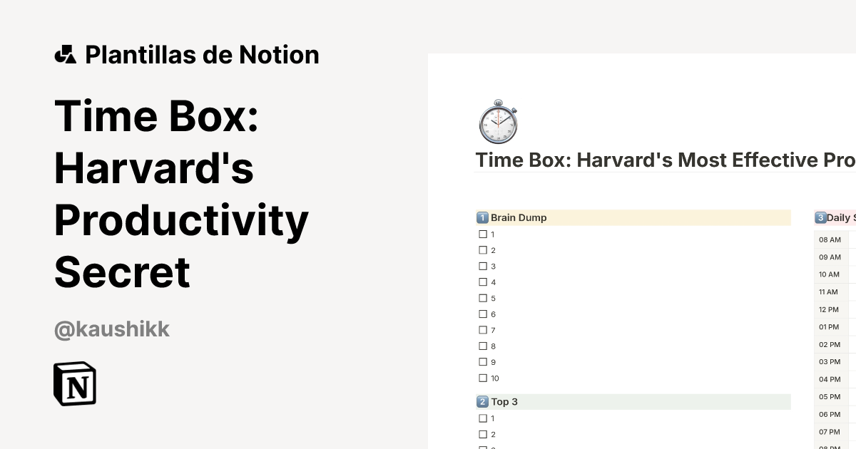 Plantilla Time Box: Harvard's Productivity Secret de Productivity Hacks ...