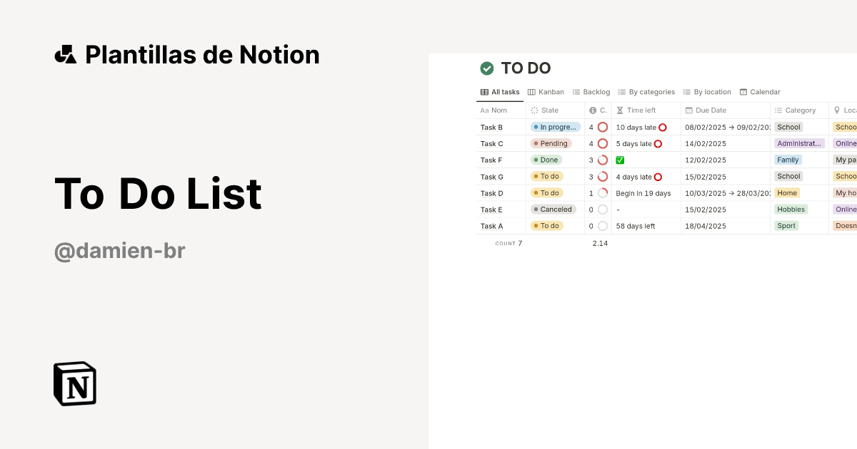 Plantilla To Do List de Damien | Notion Marketplace