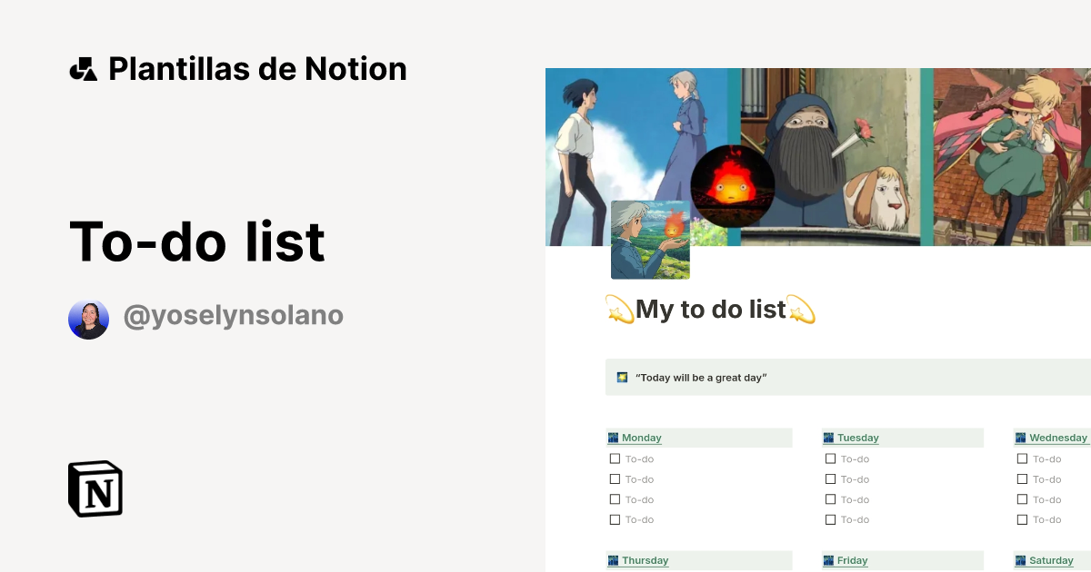 Plantilla To-do list de Yoselyn Solano | Notion Marketplace
