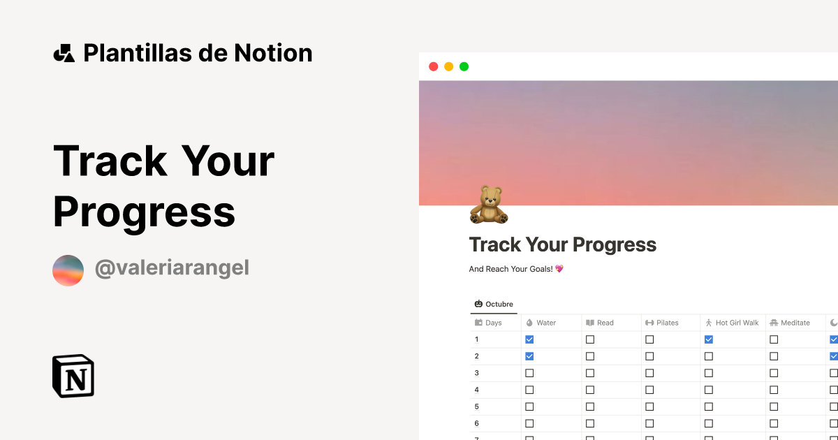 Plantilla Track Your Progress de Valeria Rangel | Notion Marketplace