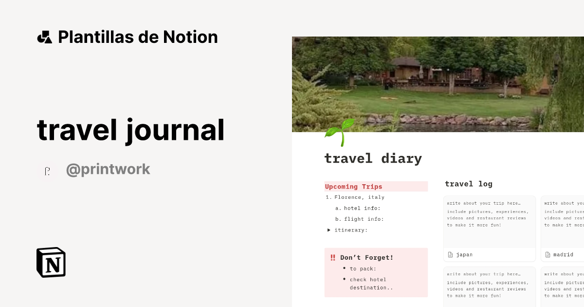 Plantilla travel journal | Notion Marketplace