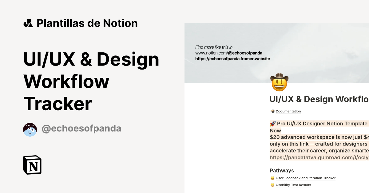 Plantilla UI/UX & Design Workflow Tracker de Echoes of Panda🐼 | Notion Marketplace
