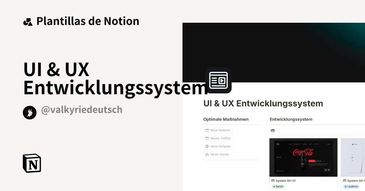 Plantilla UI & UX Entwicklungssystem de Valkyrie | Notion Marketplace