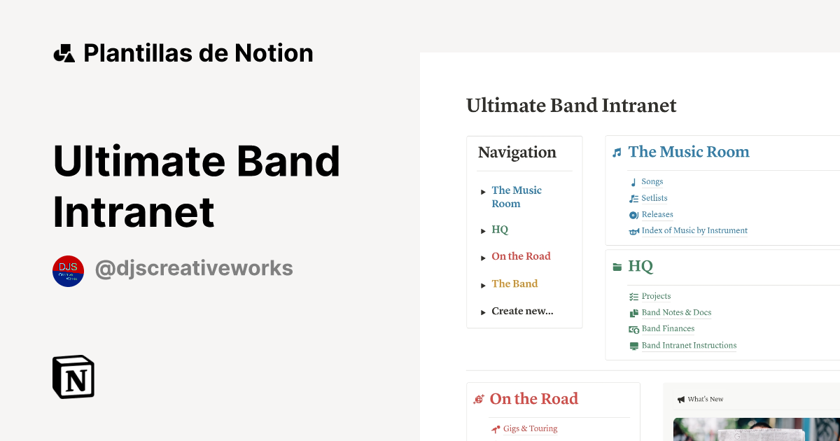 Plantilla Ultimate Band Intranet de DJS Creative Works | Notion Marketplace