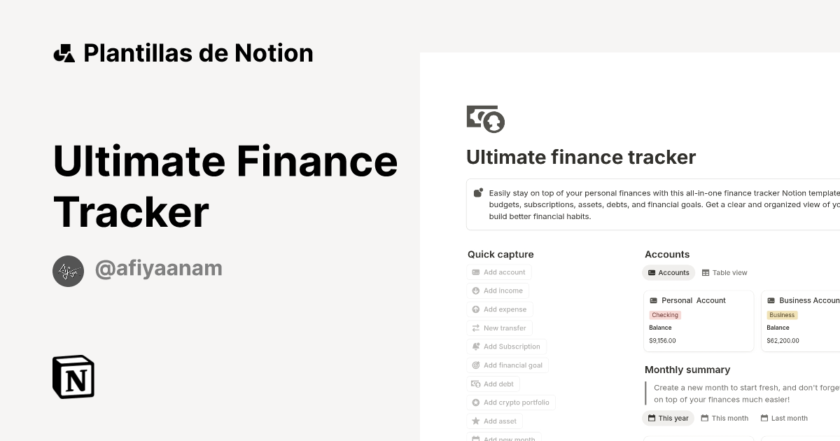 Plantilla Ultimate Finance Tracker | Notion Marketplace