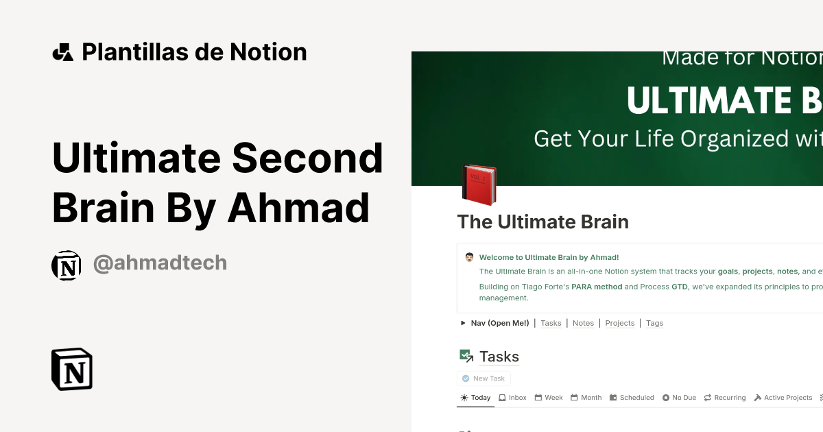 Plantilla Ultimate Second Brain By Ahmad | Notion Marketplace
