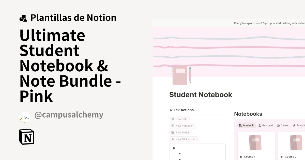 Plantilla Ultimate Student Notebook & Note Bundle - Pink | Notion Marketplace
