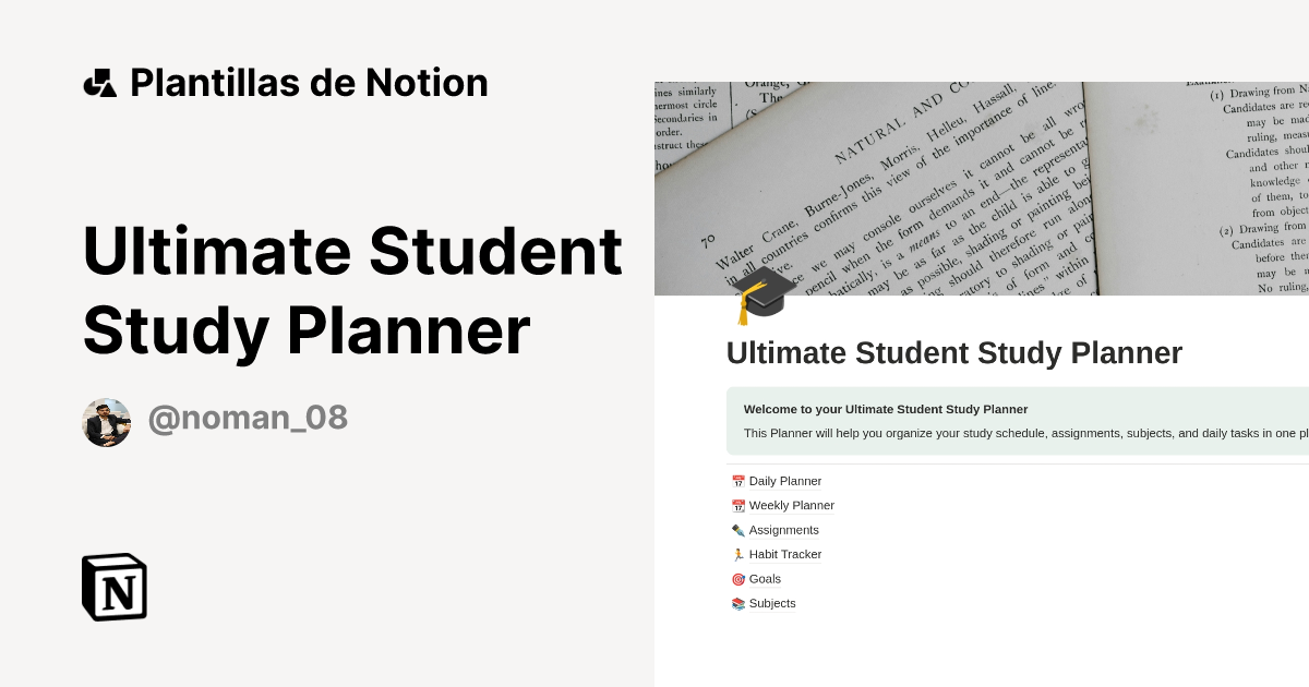 Plantilla Ultimate Student Study Planner de Noman Ali | Notion Marketplace