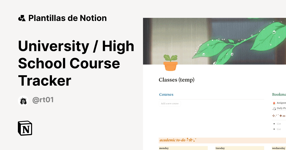 Plantilla University / High School Course Tracker | Notion Marketplace