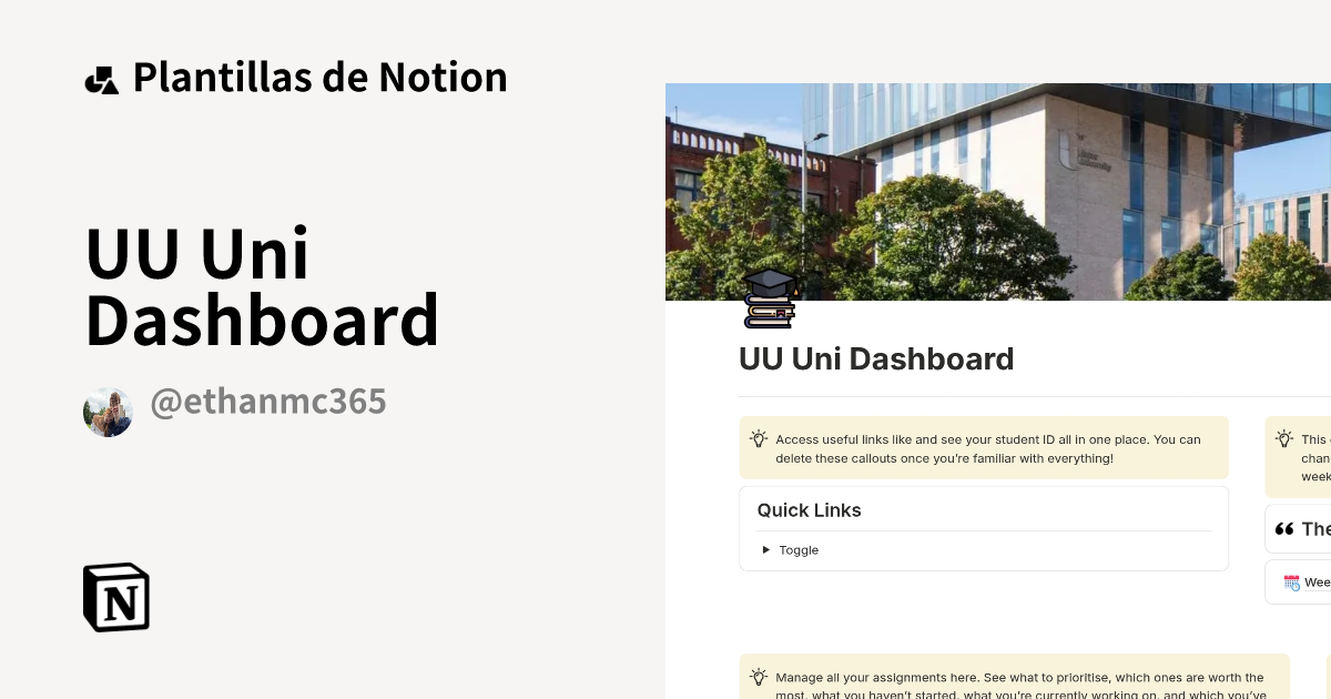 Plantilla UU Uni Dashboard de Ethan | Notion Marketplace