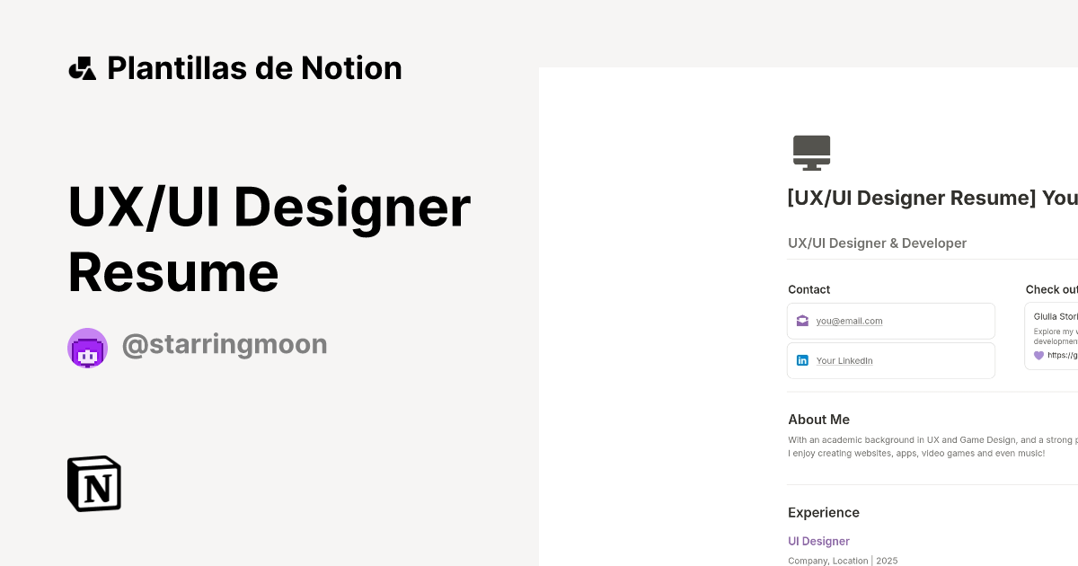 Plantilla UX/UI Designer Resume | Notion Marketplace