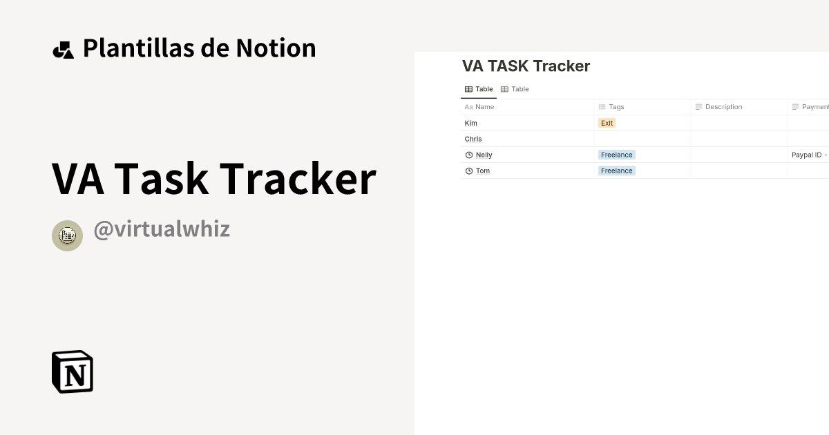 Plantilla VA Task Tracker | Notion Marketplace