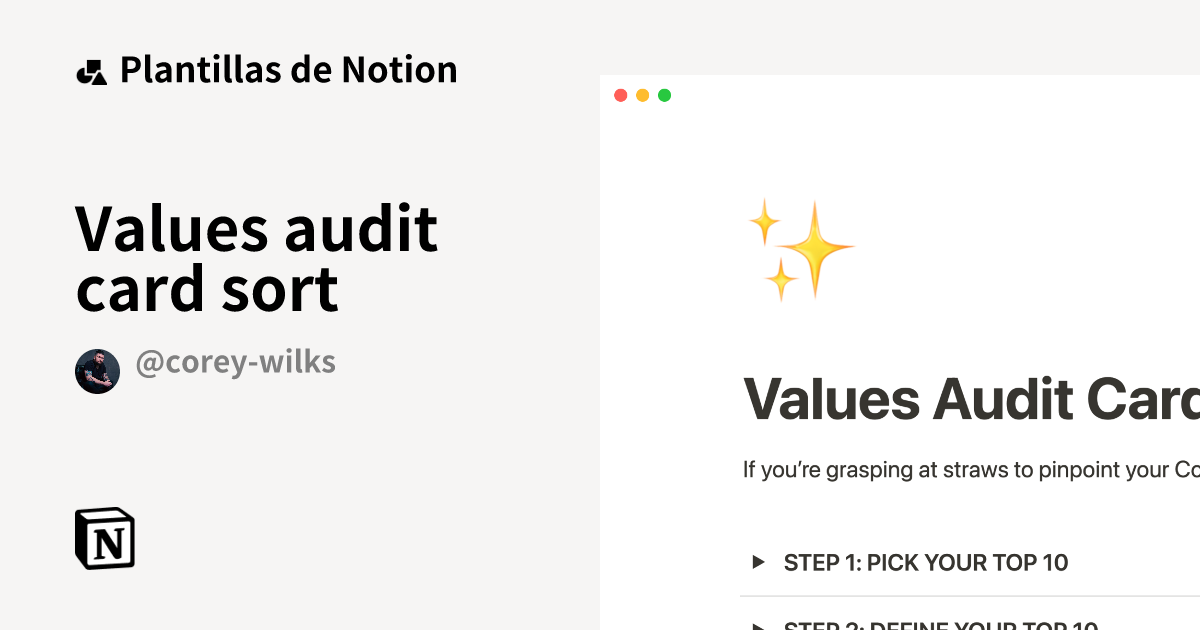 Plantilla Values audit card sort | Notion Marketplace