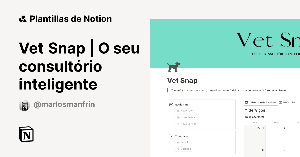 Plantilla Vet Snap | O seu consultório inteligente | Notion Marketplace