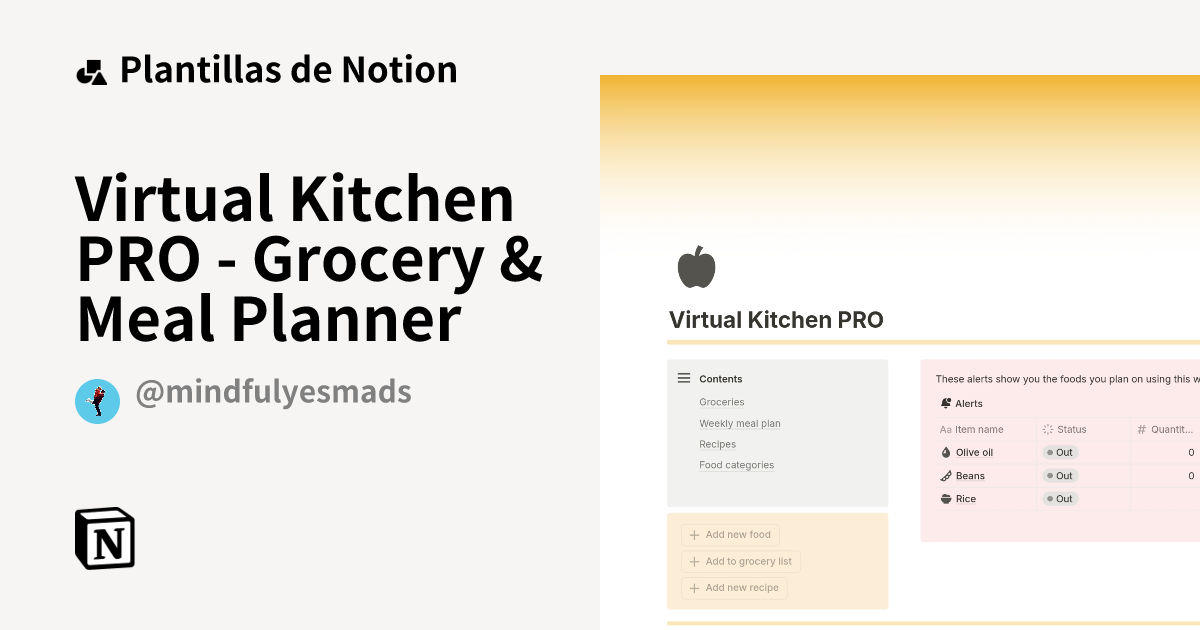 Plantilla Virtual Kitchen PRO - Grocery & Meal Planner de Mindful ...