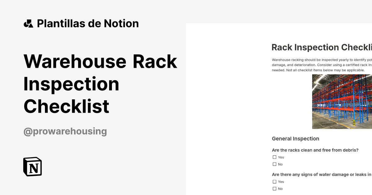 Plantilla Warehouse Rack Inspection Checklist | Notion Marketplace