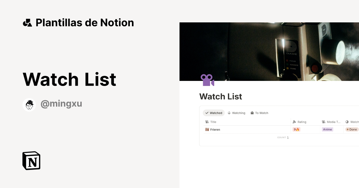 Plantilla Watch List | Notion Marketplace