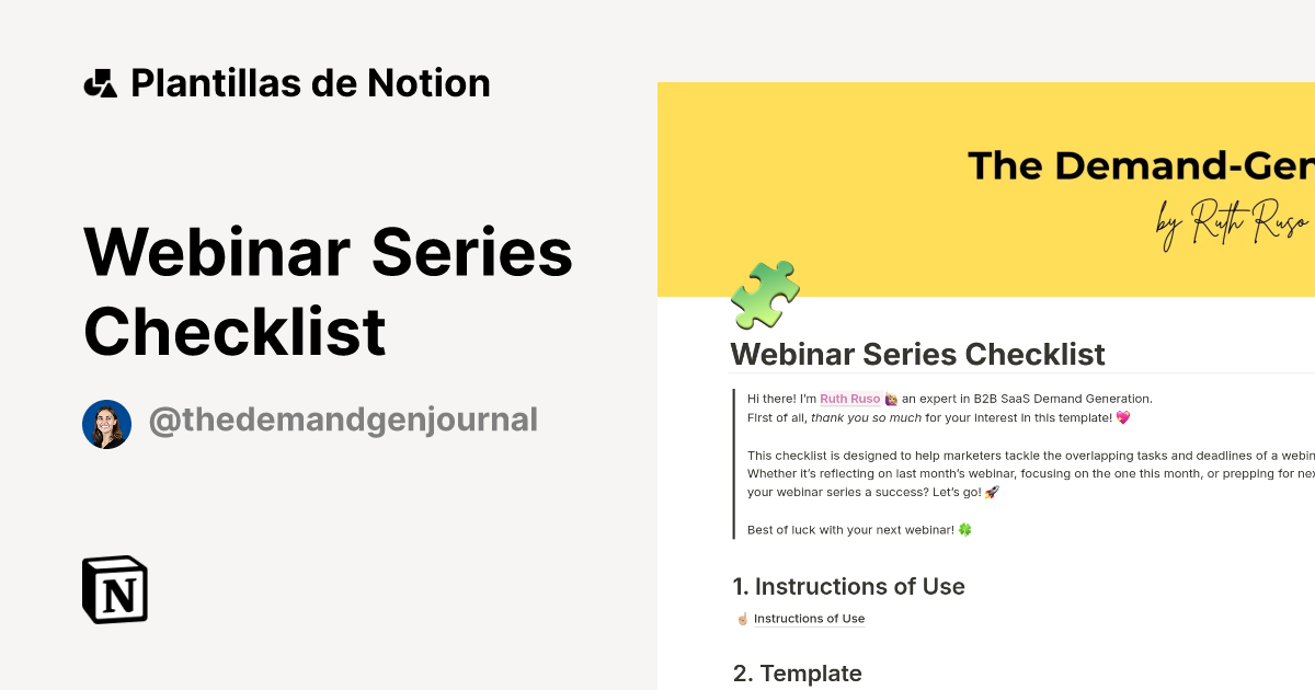 Plantilla Webinar Series Checklist | Notion Marketplace