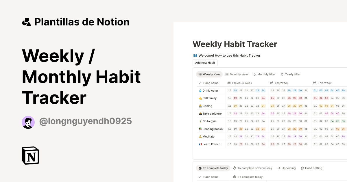 Plantilla Weekly / Monthly Habit Tracker | Notion Marketplace