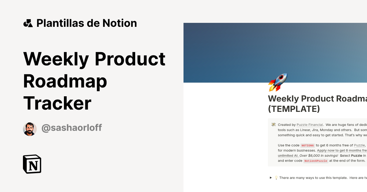 Plantilla Weekly Product Roadmap Tracker | Notion Marketplace