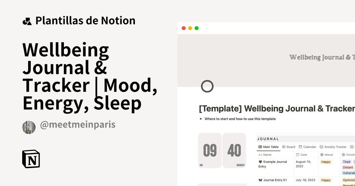 Plantilla Wellbeing Journal & Tracker | Mood, Energy, Sleep de Meet me ...