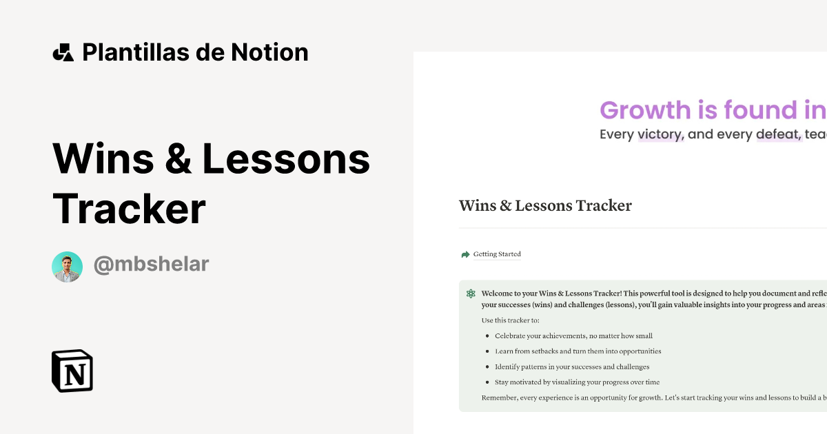 Plantilla Wins & Lessons Tracker | Notion Marketplace
