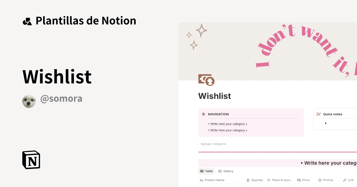 Plantilla Wishlist | Notion Marketplace