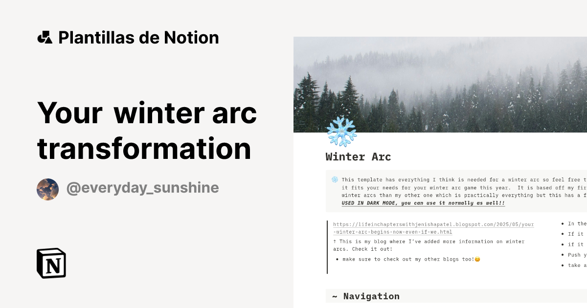 Plantilla Your winter arc transformation de Jenisha Patel | Notion ...