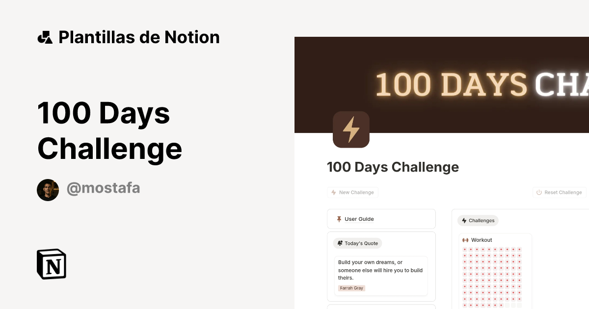 Plantilla 100 Days Challenge de Mostafa Yasser | Notion Marketplace