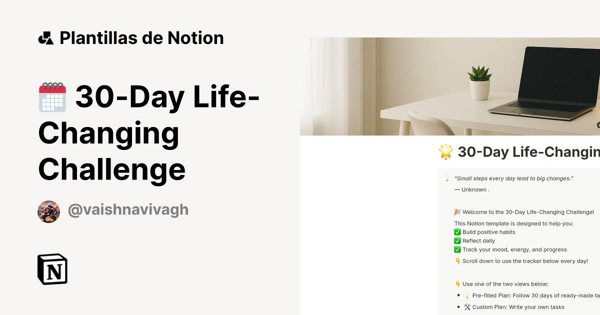 Plantilla 🗓️ 30-Day Life-Changing Challenge de Vaishnavi Vagh | Notion ...