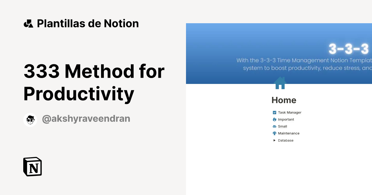Plantilla 333 Method for Productivity | Notion Marketplace
