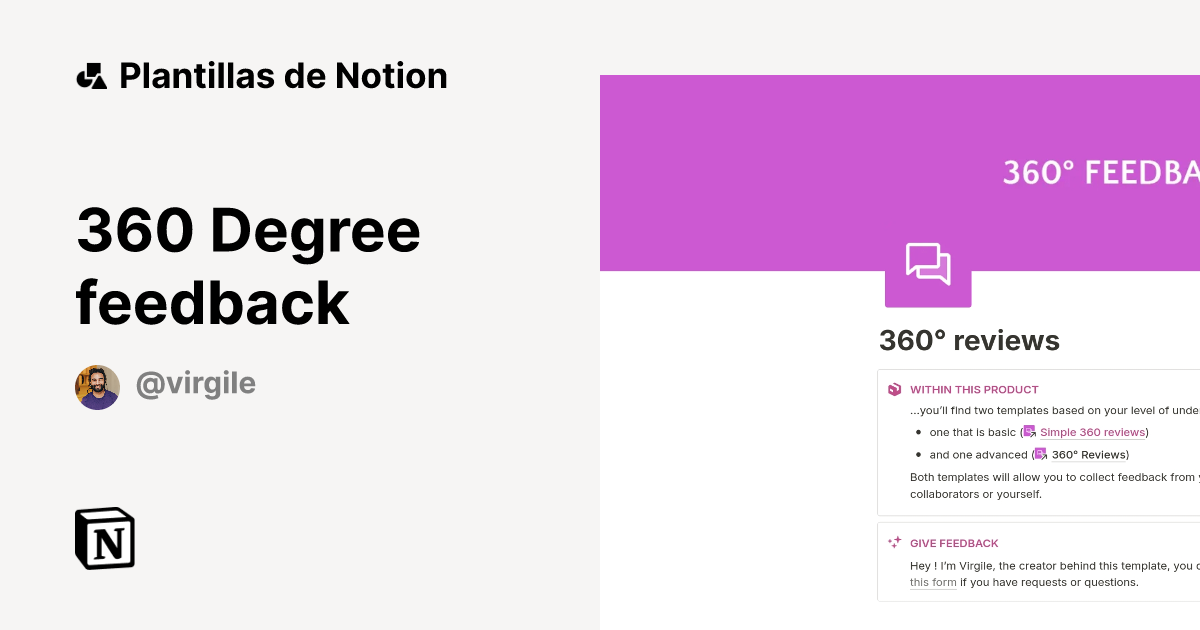 Plantilla 360 Degree feedback de Virgile | Notion Marketplace