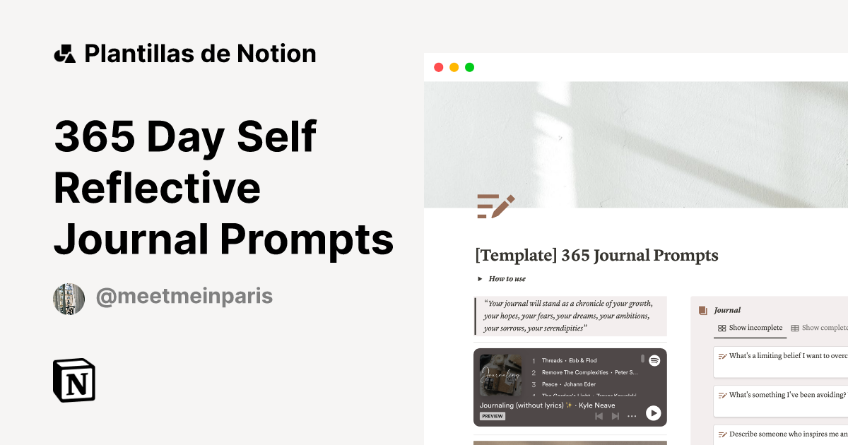 Plantilla 365 Day Self Reflective Journal Prompts | Notion Marketplace