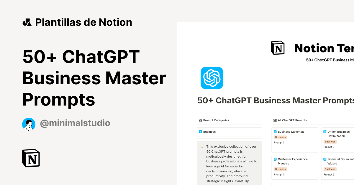 Plantilla 50+ ChatGPT Business Master Prompts de Minimal Studio ...