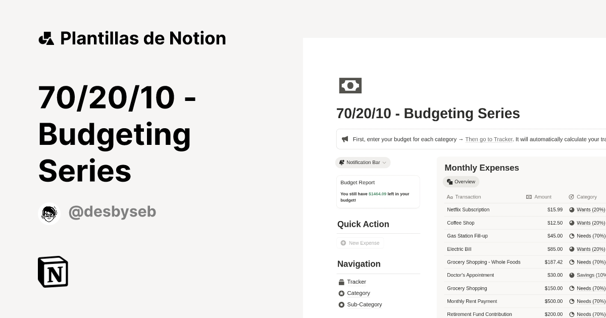 Plantilla 70/20/10 - Budgeting Series | Notion Marketplace