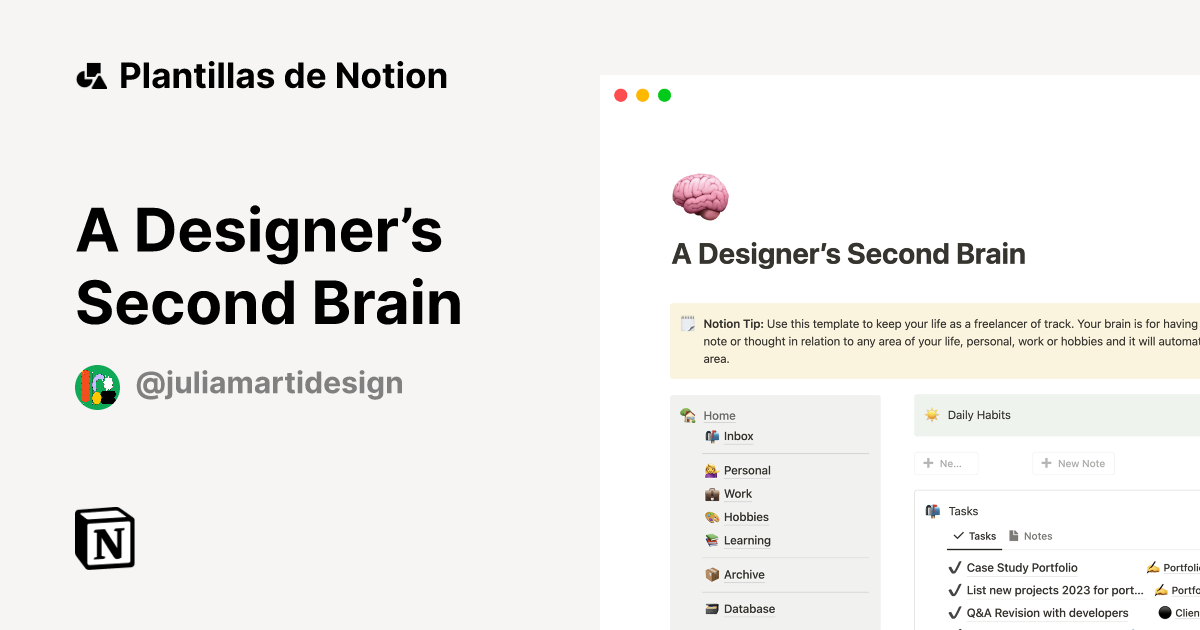Plantilla A Designer’s Second Brain | Notion Marketplace