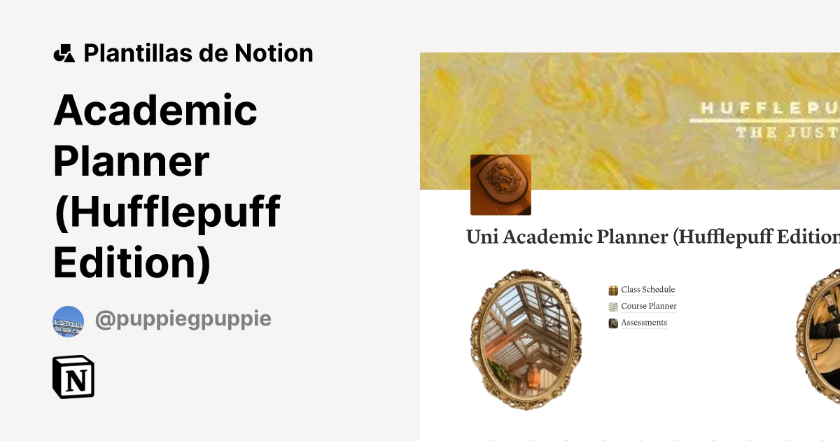 Plantilla Academic Planner (Hufflepuff Edition) de Guppie | Notion Marketplace