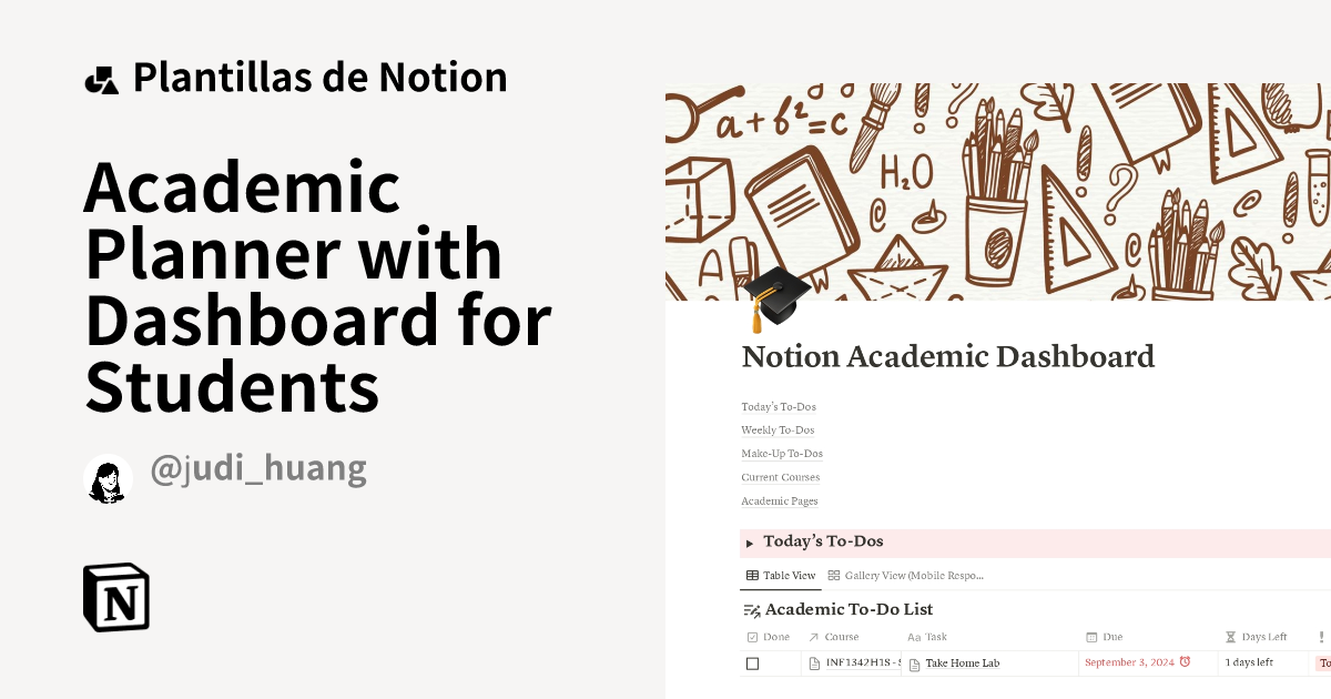 Plantilla Academic Planner with Dashboard for Students | Notion Marketplace