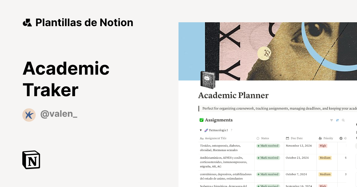 Plantilla Academic Traker | Notion Marketplace