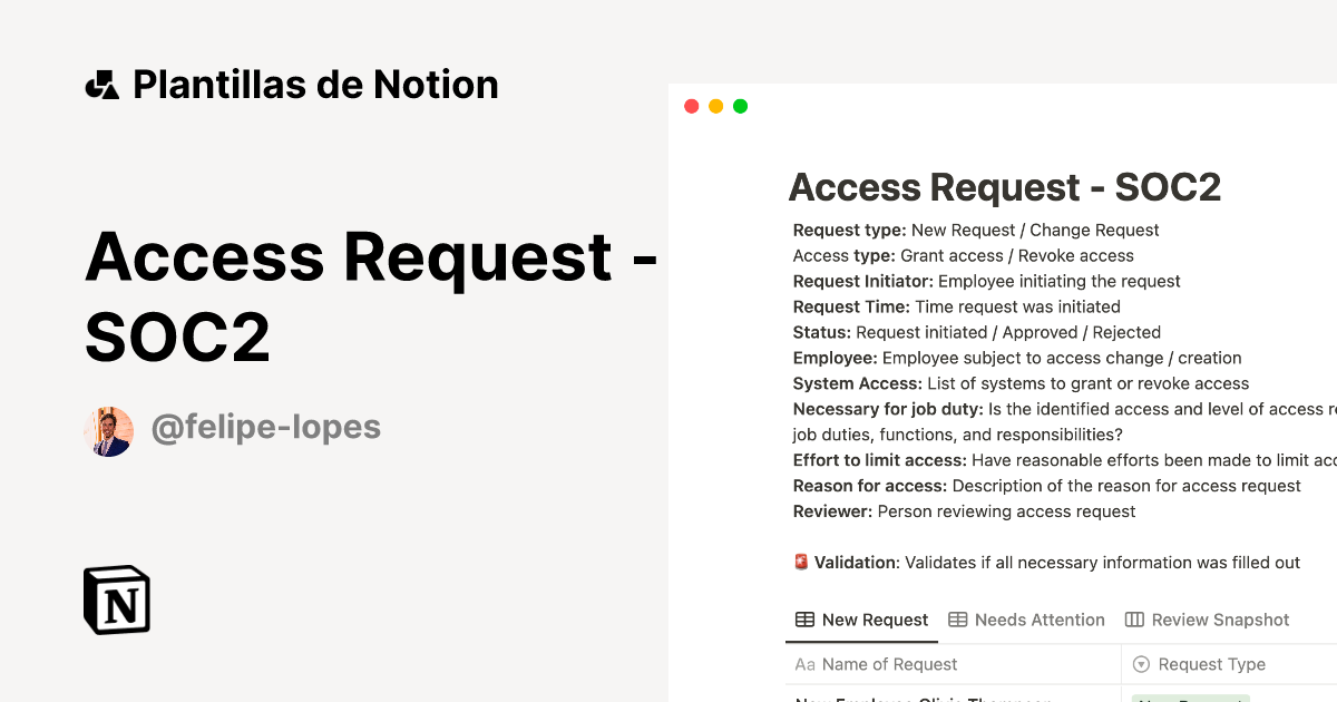 Plantilla Access Request - SOC2 | Notion Marketplace