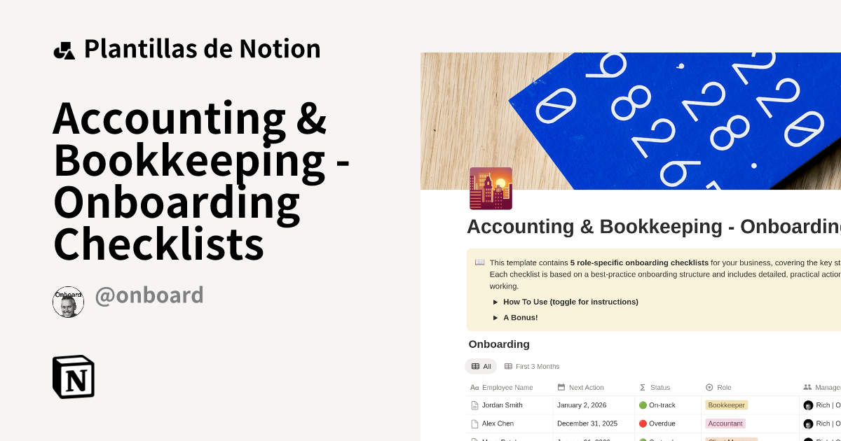 Plantilla Accounting & Bookkeeping - Onboarding Checklists de ...