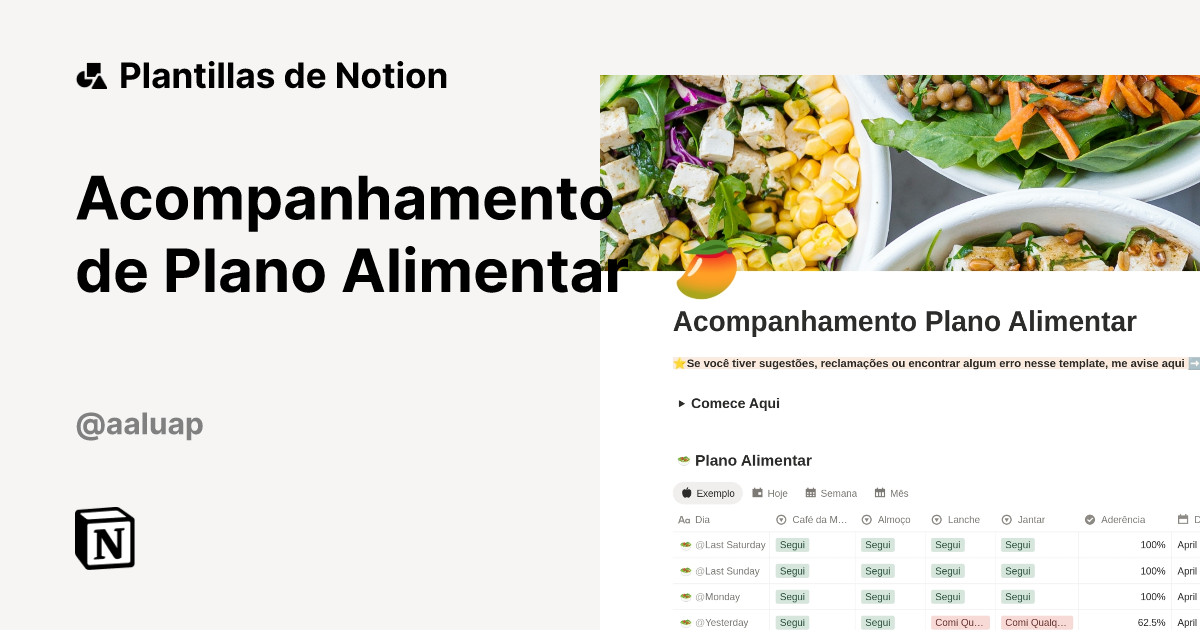 Plantilla Acompanhamento de Plano Alimentar | Notion Marketplace