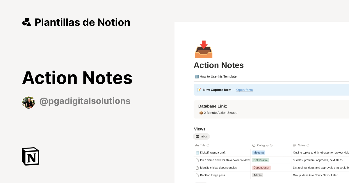 Plantilla Action Notes | Notion Marketplace