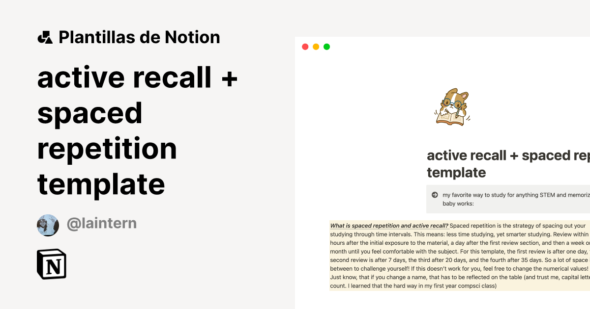 Plantilla active recall + spaced repetition template de Irene Sofía ...