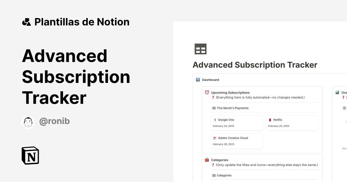 Plantilla Advanced Subscription Tracker de Roni B | Notion Marketplace