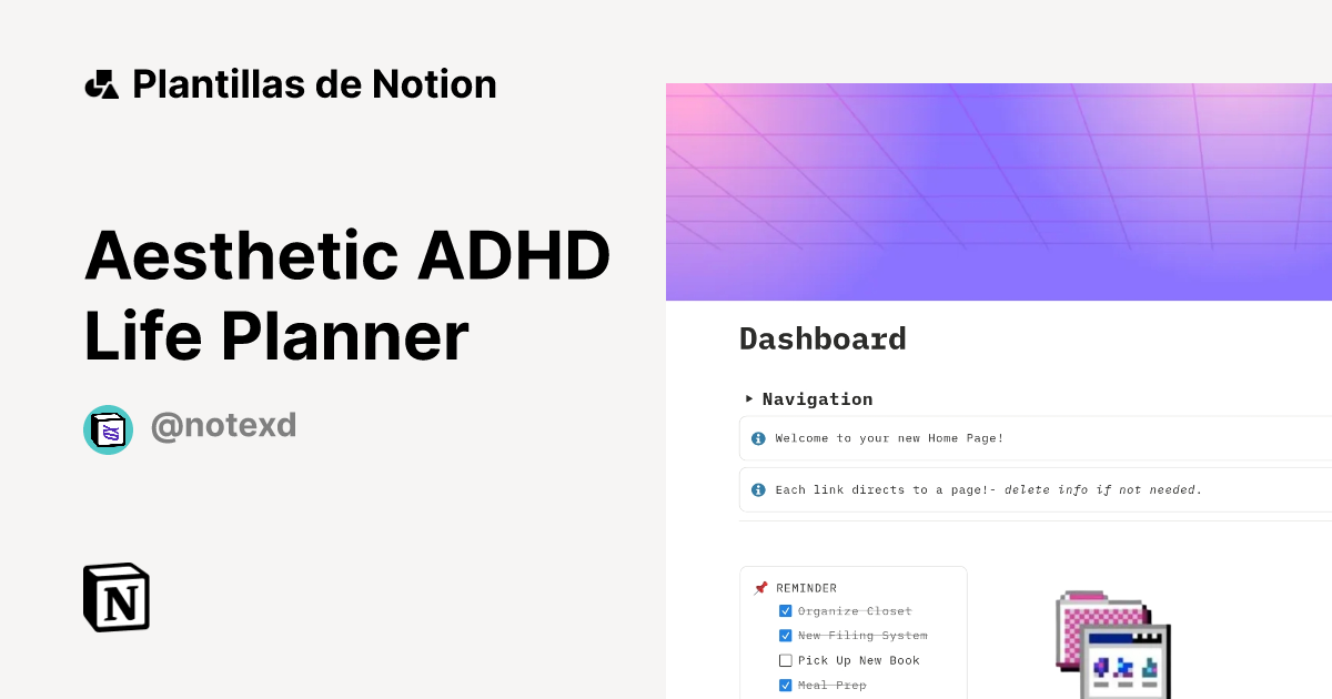 Plantilla Aesthetic ADHD Life Planner de EverydayFlo | Notion Marketplace