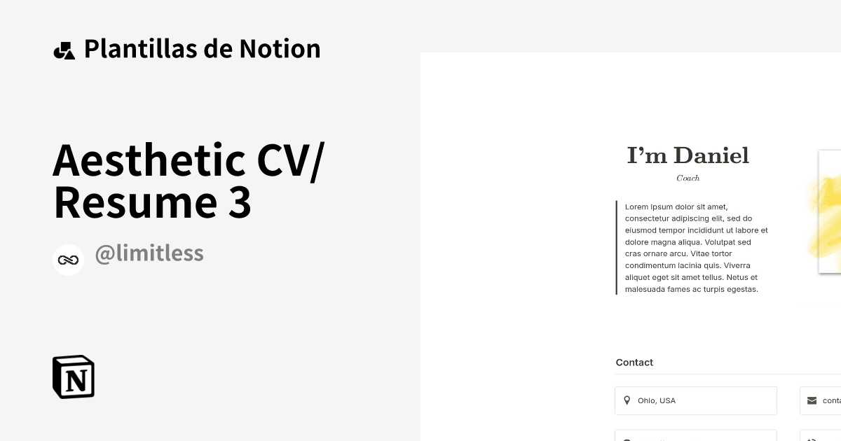 Plantilla Aesthetic CV/Resume 3 de Limitless Notion | Notion Marketplace