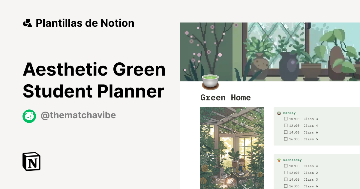 Plantilla Aesthetic Green Student Planner | Notion Marketplace