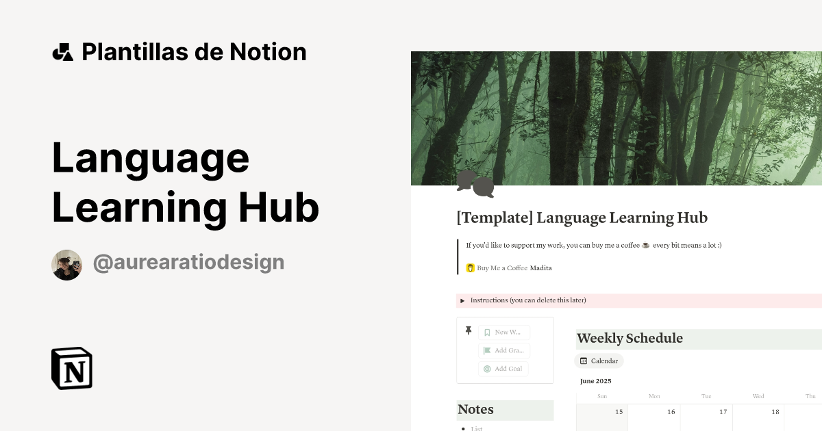 Plantilla Language Learning Hub de Aurea Ratio Design | Notion Marketplace