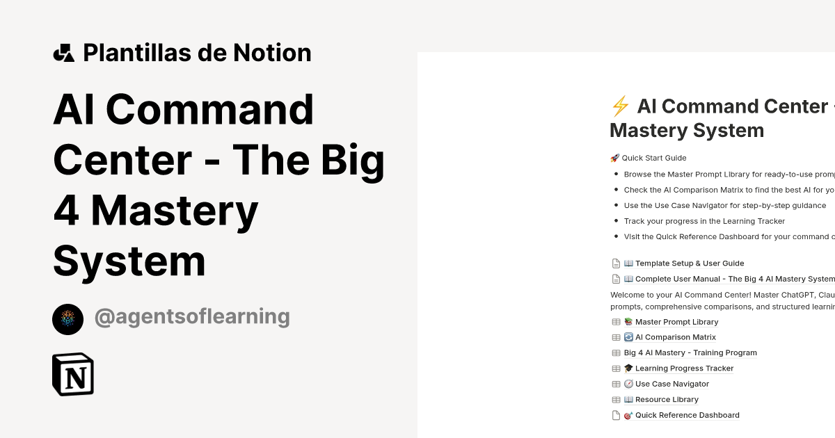 Plantilla AI Command Center - The Big 4 Mastery System | Notion Marketplace